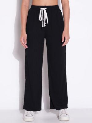 Buy SHOWOFF Basic Women Black Solid Parallel Pants (26) Online