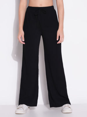 Buy SHOWOFFFF Basic Women Black Solid Parallel Pants Online