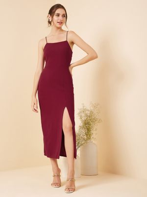 Buy RARE Women Casual Maroon Colour Midi Solid Dress Online