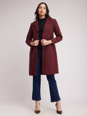 Buy FableStreet Single Breasted Overcoat - Maroon Online