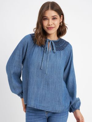 Buy Madame Women Solid Keyhole Neck Top Online