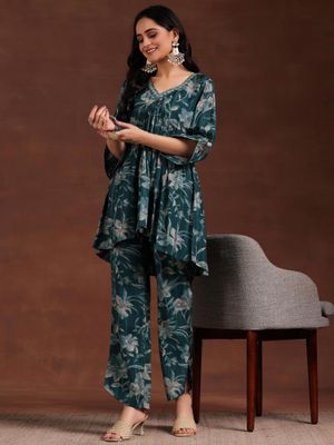 Buy Libas Green Floral Printed Co-Ord (Set of 2) (XS) Online