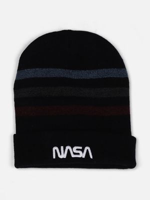Buy Free Authority Nasa Featured Black Beanies For Young Men Online