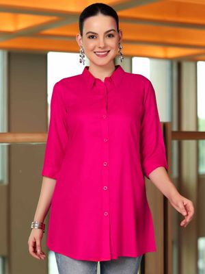 Buy Libas Pink Solid Three Fourth Sleeves Tunic (XS) Online
