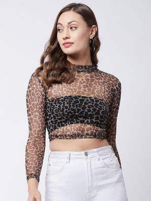 Buy MAGRE Black Leopard Print Turtle Neck Bralette Online