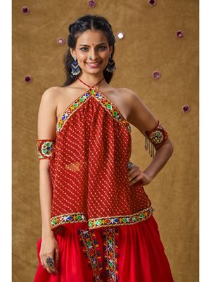 Buy SALWAR STUDIO Red Mirror Work Readymade Padded Blouse (32) Online