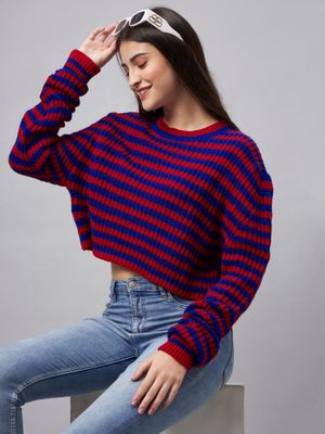 Buy Club York Red Striped Round Neck Sweater Online
