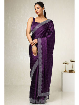 Buy Soch Womens Dark Purple Green Satin Embellished Saree with ...