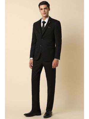Buy Allen Solly Men Black Slim Fit Solid Formal Suit (Set of 3) Online