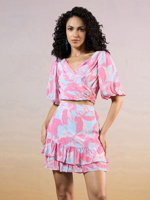 Buy RSVP by Nykaa Fashion Multicolor Leaf Printed Tiered Skirt Co Ord ...