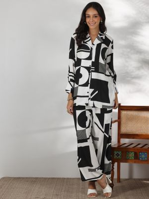 Buy Libas Women Abstract Co-Ord - White (Set of 2) (XS) Online