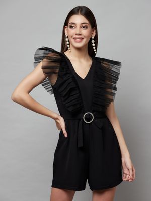 Buy Attic Salt Black Solid-Plain Wings Play Suit Online