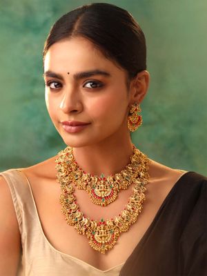 Buy Yellow Chimes Traditional Gold Plated Bridal Necklace Set Online