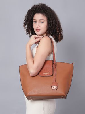 Buy Carlton London Tan Structured Tote Bag Online