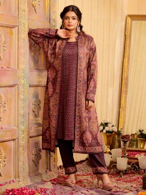Buy Jaipur Kurti Embroidered Straight Wool Blend Kurta with Pant and ...