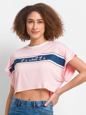 Buy Spykar Baby Pink Cotton Blend Three-fourth Sleeve Printed Casual T ...