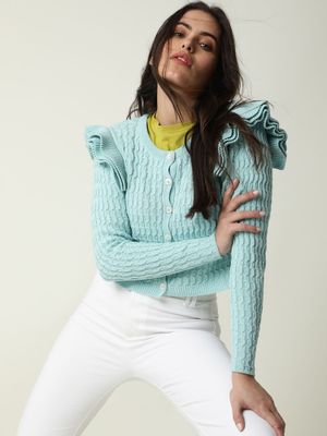 Buy RAREISM Blue Solid Plain Sweater Online