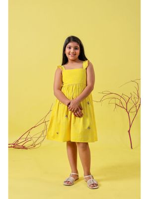Buy The Little Trunk Yellow Checks Embroidery Dress (2-3 Years) Online