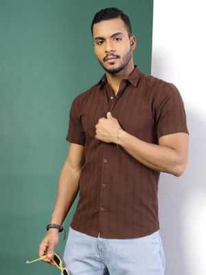 Buy RIGO Men Brown Dobby Shirt (S) Online