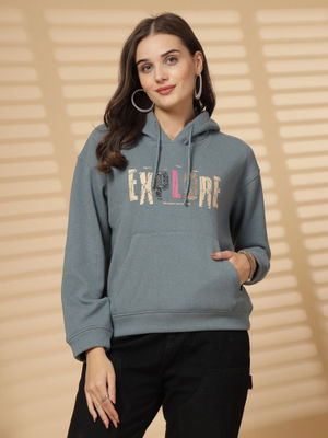 Buy Juelle Women Teal Typography Hoodie (L) Online