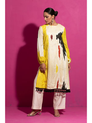 Saksham & Neharicka Kurtas : Buy Saksham & Neharicka Yellow Colorblock ...
