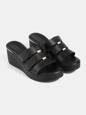 Buy Lemon & Pepper Women Black Wedges (EURO 35) Online