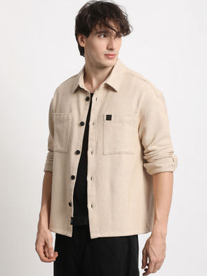 Buy THE BEAR HOUSE Mens Beige Relaxed Fit Shacket Online