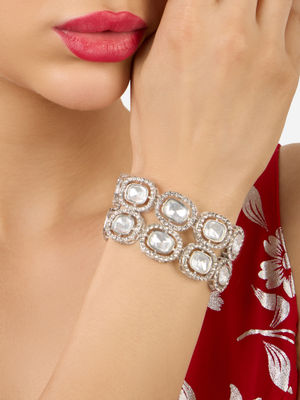 Buy Zaveri Pearls Silver Tone Dazzling Austrian Diamonds Stones Broad Bracelet Online