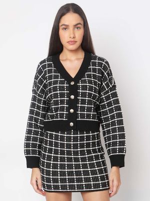 Buy VERO MODA Black Jacquard Cardigan (M) Online