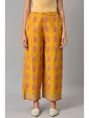 Buy W Yellow Printed Parallel Pants Online