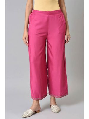 Buy W Pink Solid Parallel Pants Online