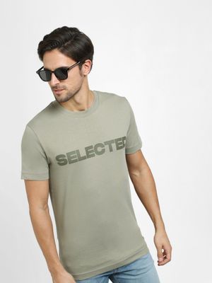 Buy Selected Green Logo Print Organic Cotton T-shirt Online
