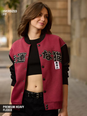 Buy The Souled Store Originals: Neko Women Varsity Wine Jacket (XXS) Online