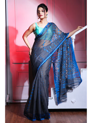 Charukriti Handloom Saree without Blouses : Buy CHARUKRITI Dark Grey ...