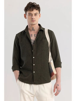 Buy Snitch Linen Line Navy Blue Stripes Shirt (S) Online