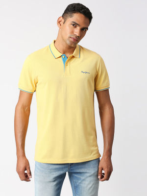 Buy Pepe Jeans Maxton Yellow Solid Polo T-Shirt Online