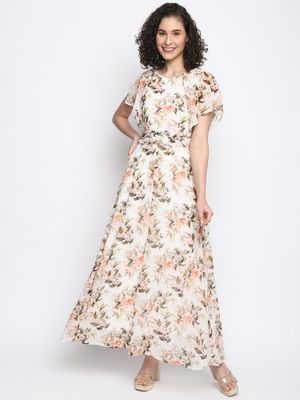 Buy Latin Quarters Women Multi Color Printed Flare Sleeve Maxi Dress Online