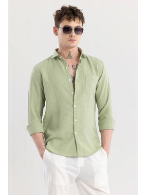 Buy Snitch Linen Line Green Stripes Shirt (S) Online