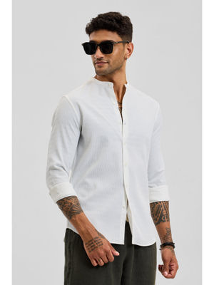 Buy Snitch White Self Design Mandarin Shirt (S) Online