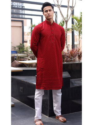 Buy Hatheli Heavy Embroidery Sequins Maroon Kurta Online