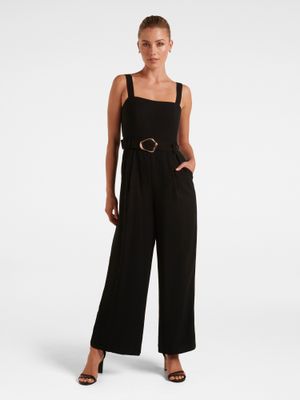 Buy Forever New Miana Black Solid Jumpsuit with Belt (Set of 2) Online