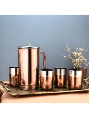 Buy FNS Glory Rose Gold Stainless Steel Water Pitcher Jug with Lid and ...