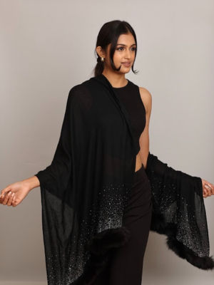 Buy Wrapture By Suzanne Fur And Crystal In Black Shawl Online