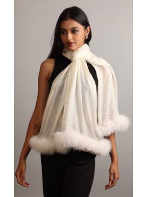 Buy Wrapture By Suzanne Fur And Crystal In Ivory Shawl Online