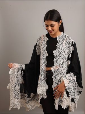 Buy Wrapture By Suzanne Hibiscus Lace In Black And Ivory Shawl Online