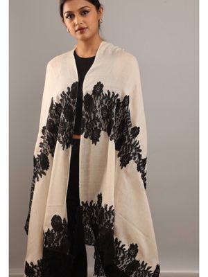 Buy Wrapture By Suzanne Rosellee Lace In Ivory And Black Shawl Online