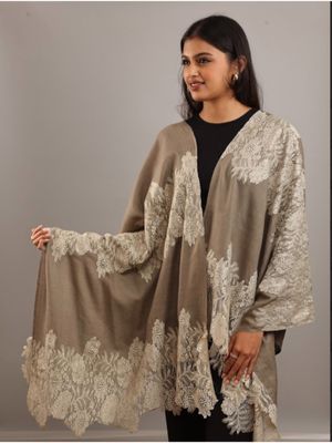 Buy Wrapture By Suzanne Roselle Lace In Grey And Dull Gold Shawl Online