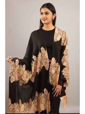 Buy Wrapture By Suzanne Roselle Lace In Black And Gold Shawl Online