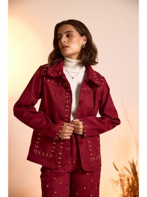 Buy The Clothing Factory Suede Luxe Studded Jacket-Wine Red (XS) Online