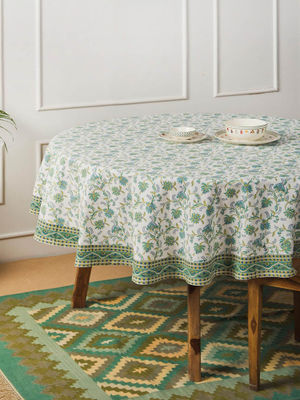 Buy Fabindia Teal Ishika Hand Block Print Cotton Table Cover Online